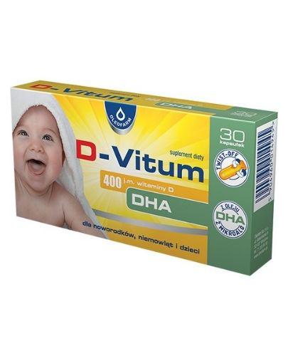 D-VITUM Vitamin D DHA 400 IU, phát triển thị lực và hệ xương, 30 viên nang xoắn - FemiBaby